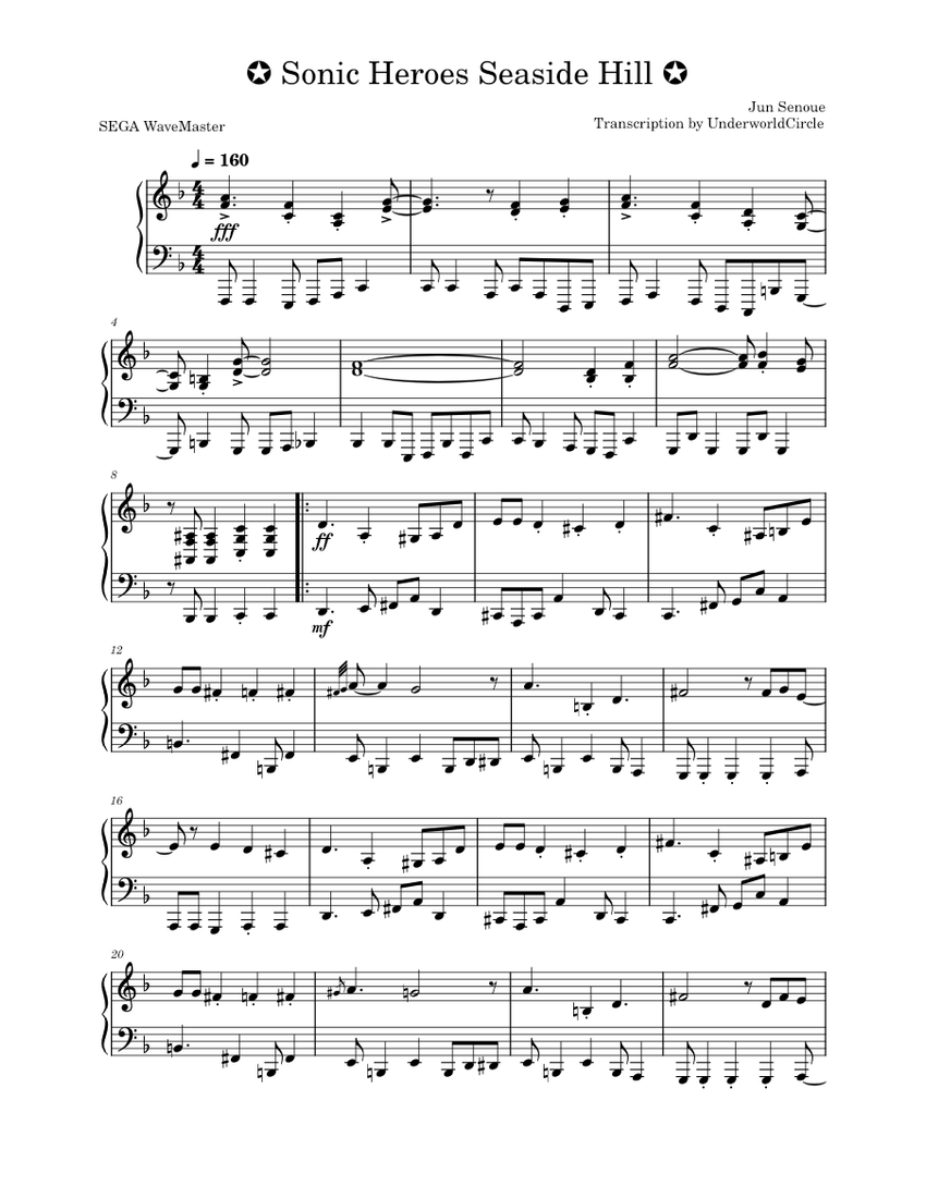 Sonic Heroes Seaside Hill Sheet Music for Piano (Solo) | MuseScore.com