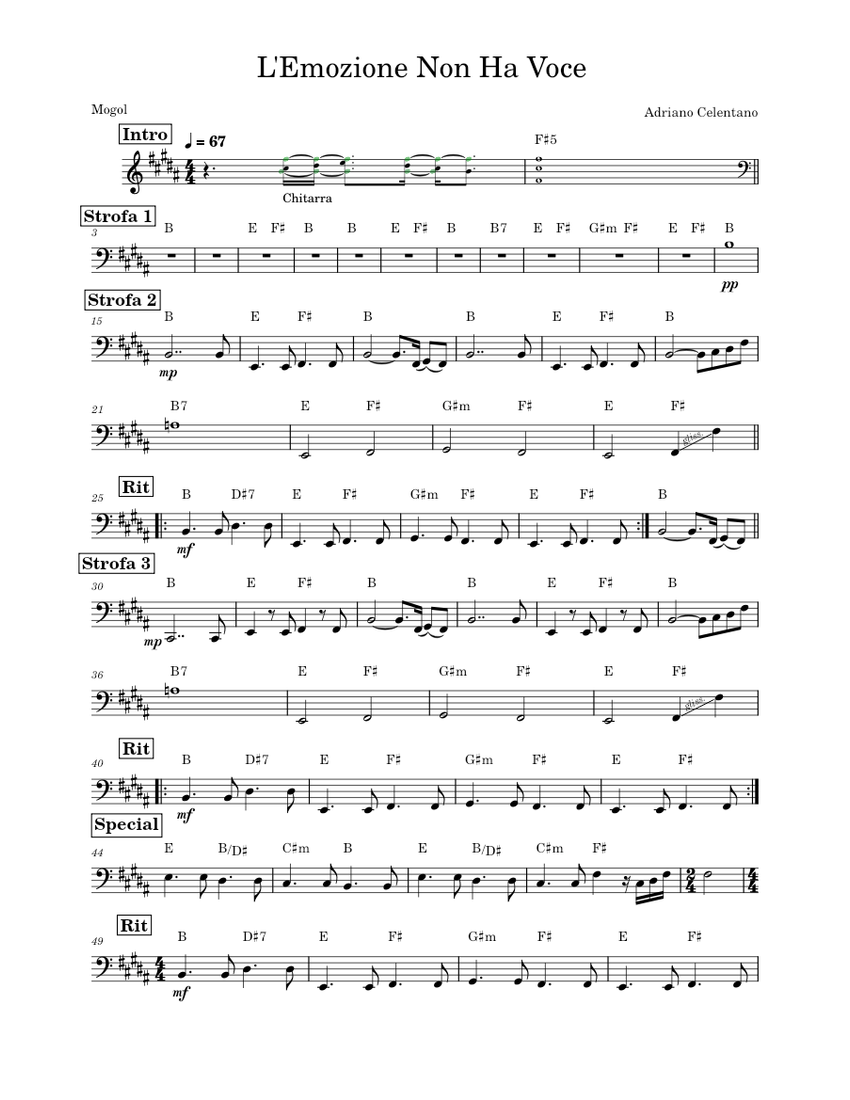 L'Emozione Non Ha Voce – Adriano Celentano (Bass) Sheet music for Bass guitar (Solo) | Musescore.com
