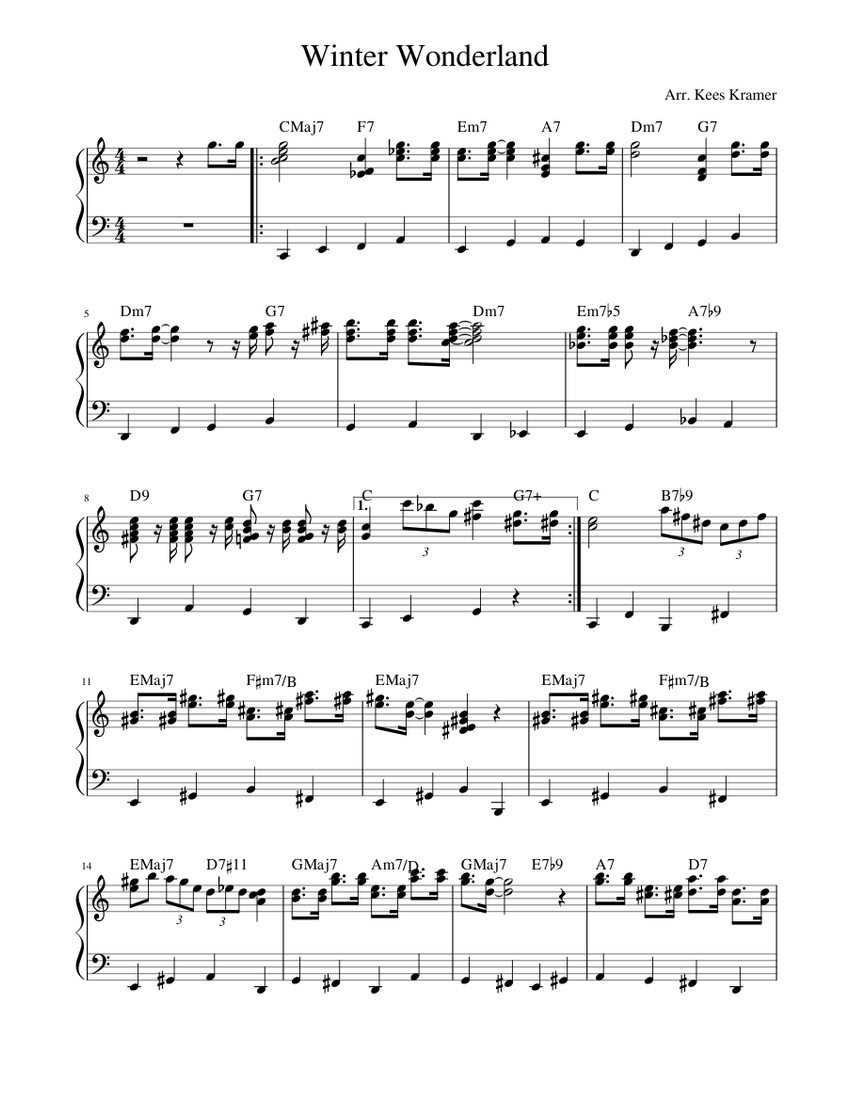 Winter Wonderland Sheet Music with Chords for Piano (Solo) easy ...