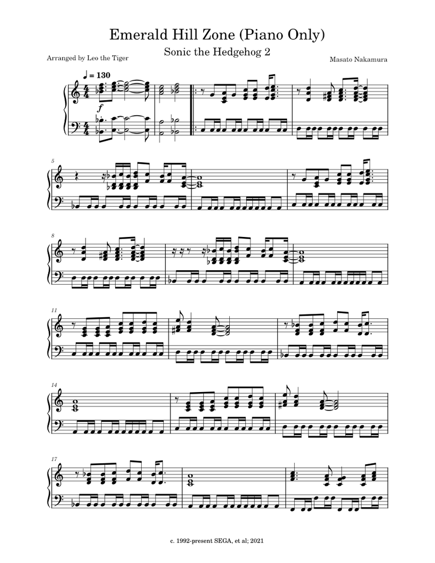 Sonic the Hedgehog 2: Emerald Hill Zone (Piano Only) Sheet music for ...