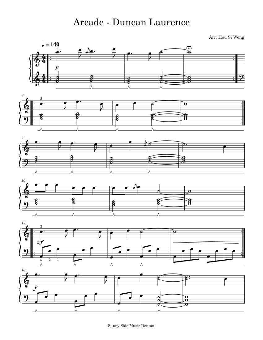 Arcade – Duncan Laurence Sheet music for Piano (Solo) | Musescore.com