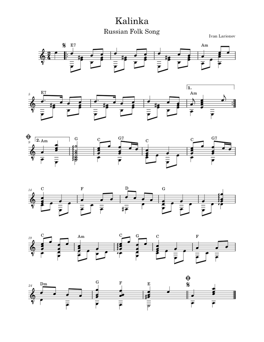 Kalinka Sheet Music for Guitar (Solo) | MuseScore.com