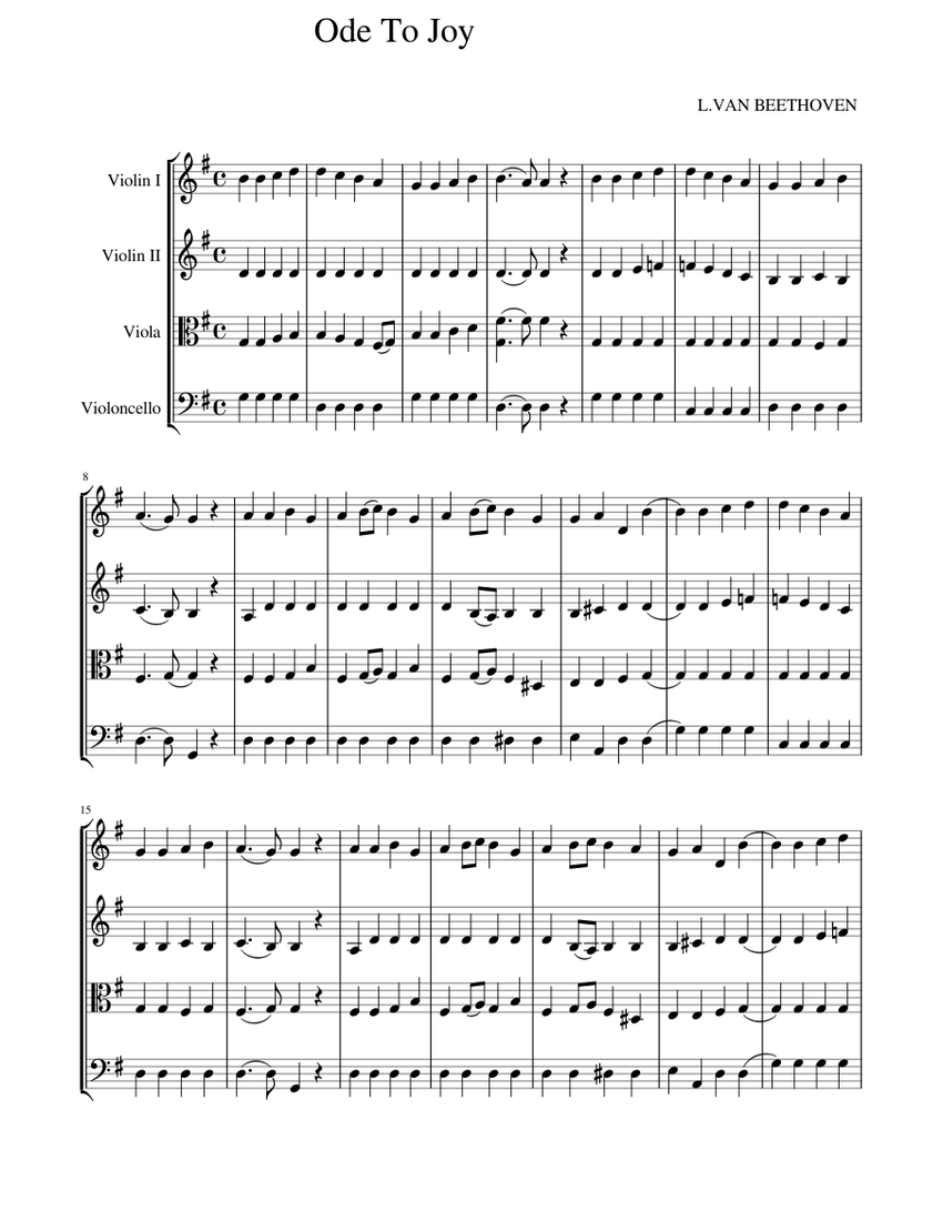 Ode to Joy - for string quartet Sheet Music for Violin, Viola, Cello ...