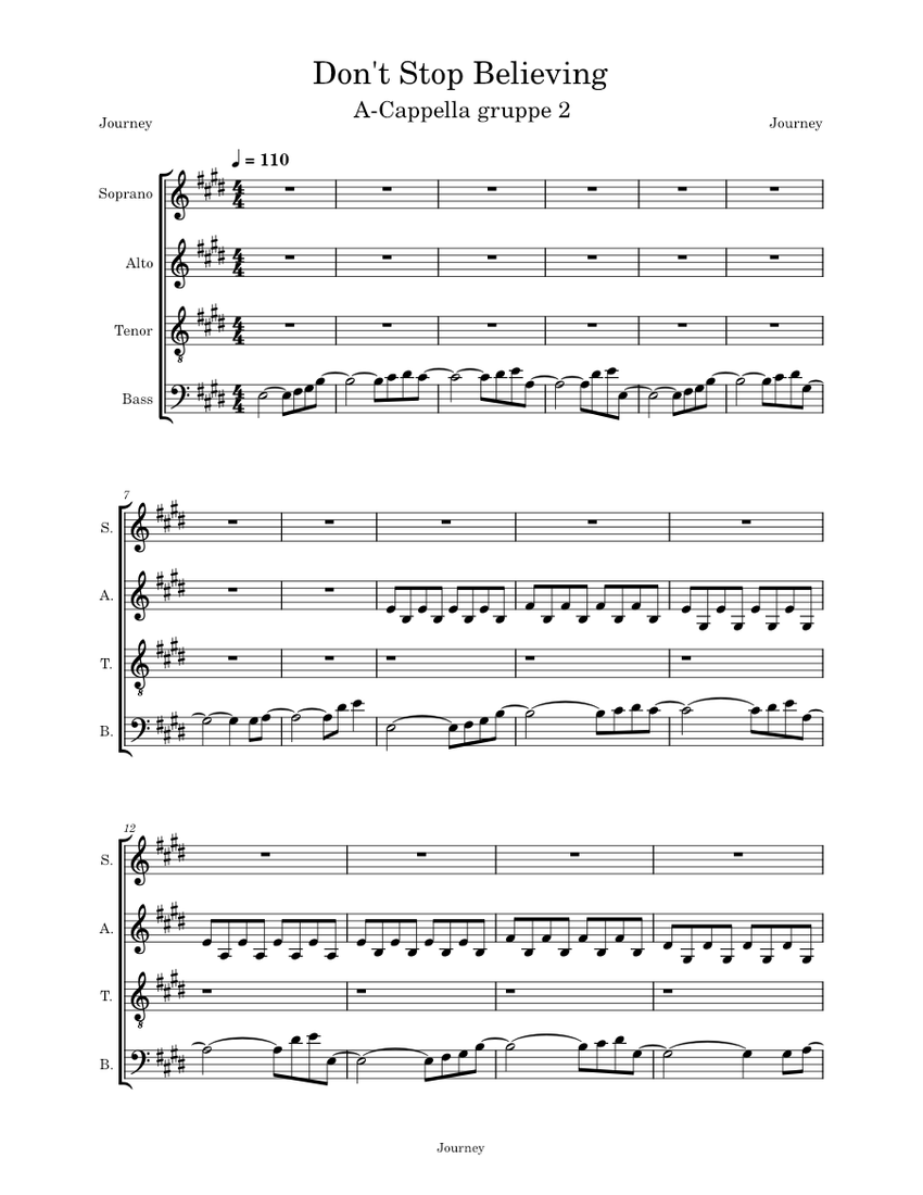 Don't Stop Believin' – Journey Sheet Music for Soprano, Alto, Tenor ...
