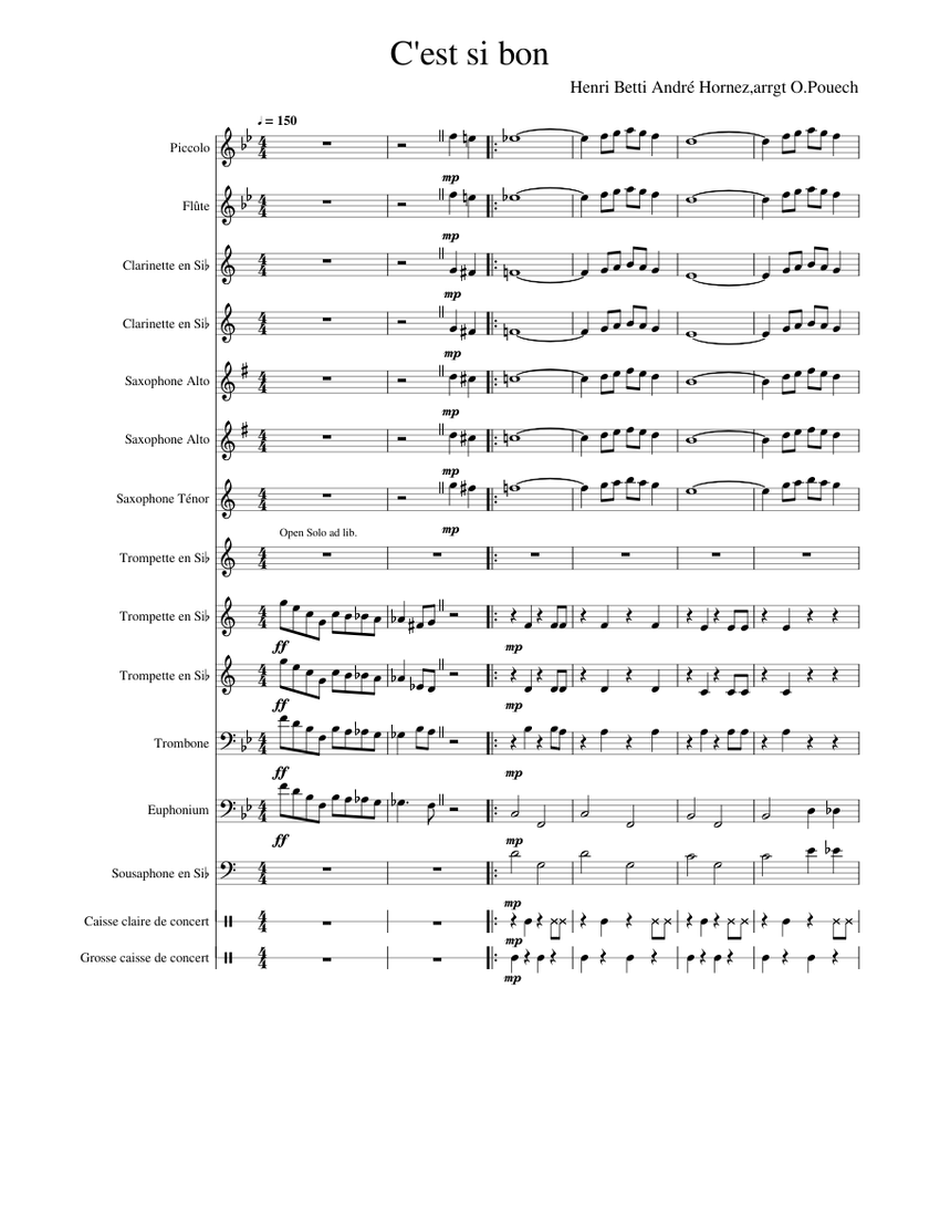 C'est si bon Sheet Music for Trombone, Euphonium, Flute piccolo, Flute & more instruments ...
