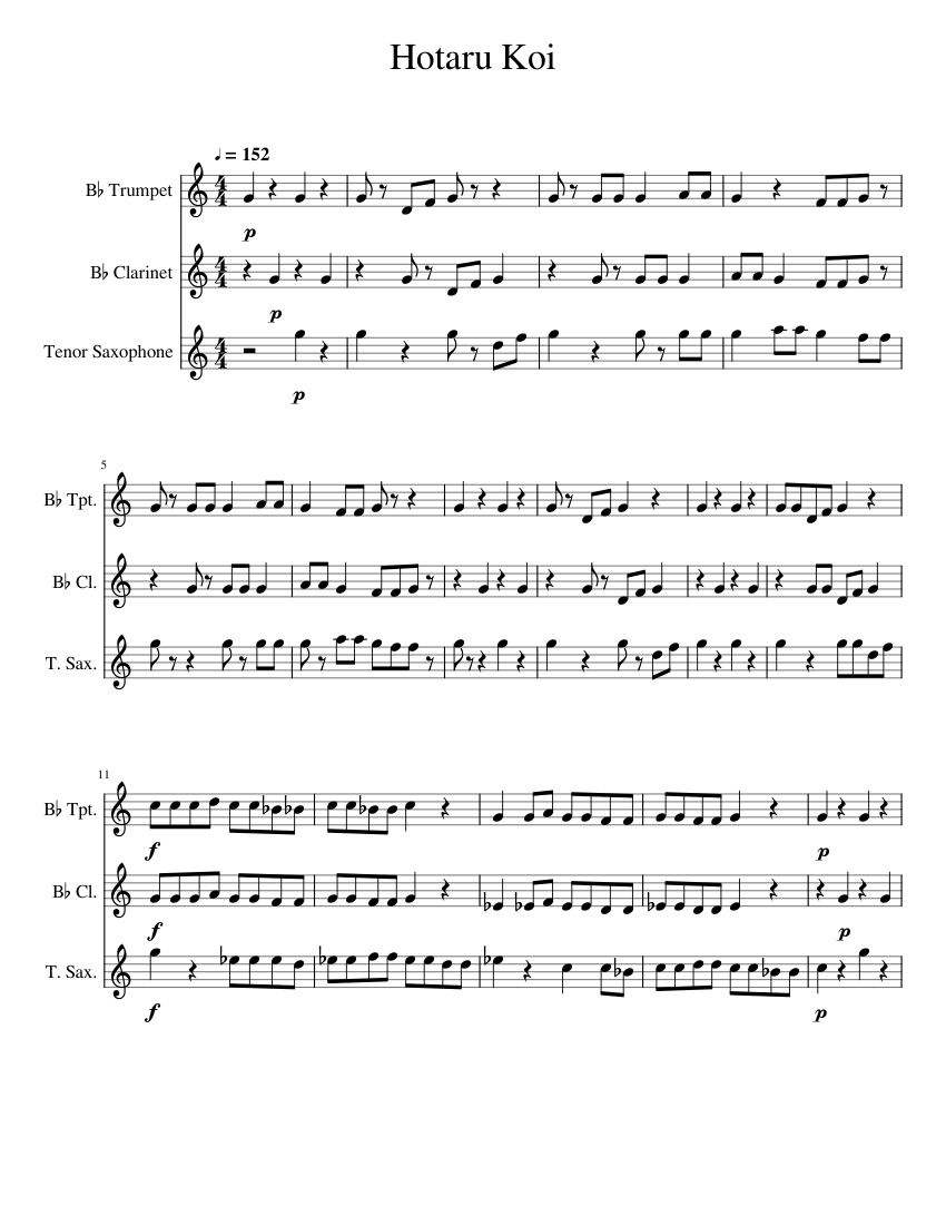 Hotaru_Koi Sheet Music for Clarinet in b-flat, Saxophone tenor, Trumpet ...