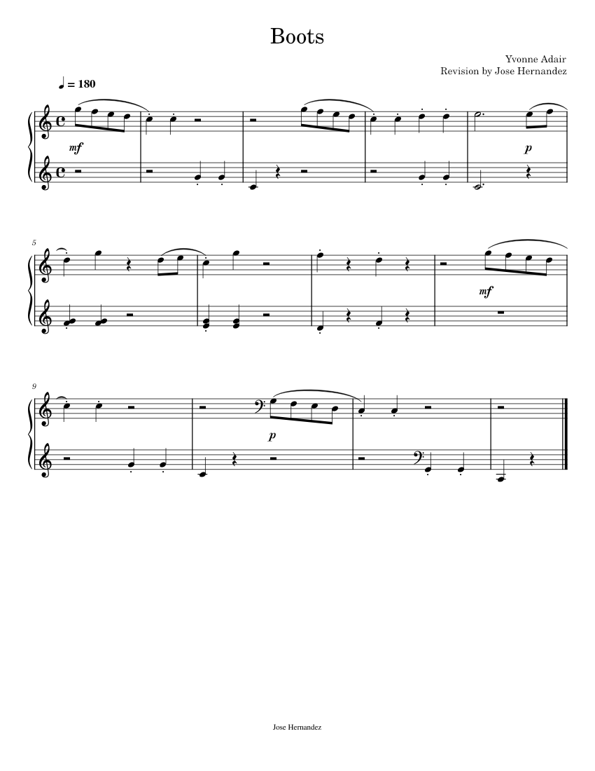 Boots by Yvonne Adair Sheet Music for Piano (Solo) Easy | MuseScore.com