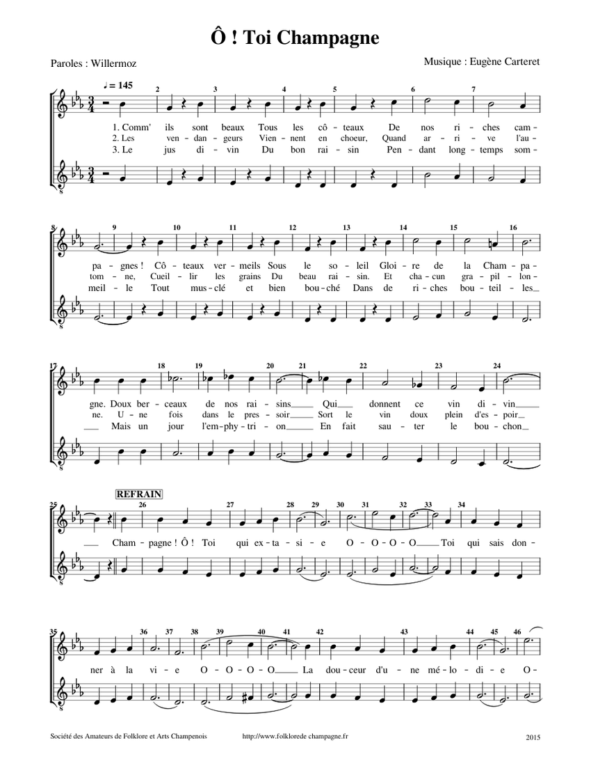 Toi Champagne (2 voix MuseScore) Sheet music for Soprano, Tenor (SATB ...