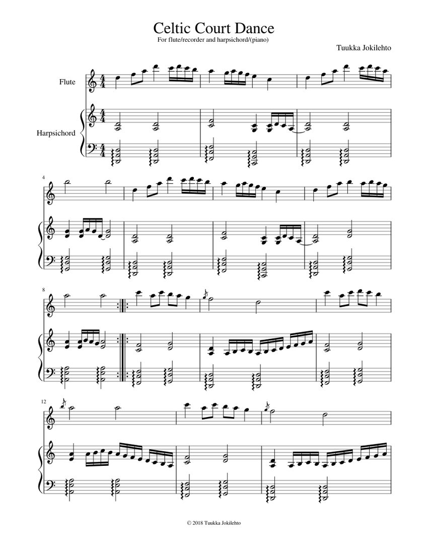 Celtic Court Dance (for flute/recorder and harpsichord/(piano)) Sheet ...