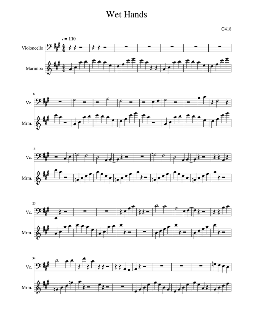 Wet Hands Sheet music for Cello, Marimba (Mixed Duet) | Musescore.com