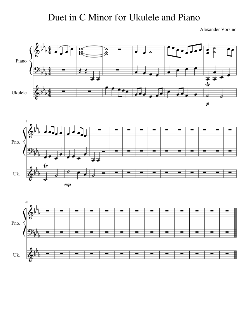 Duet in C Minor for Ukulele and Piano Sheet music for Piano, Ukulele ...