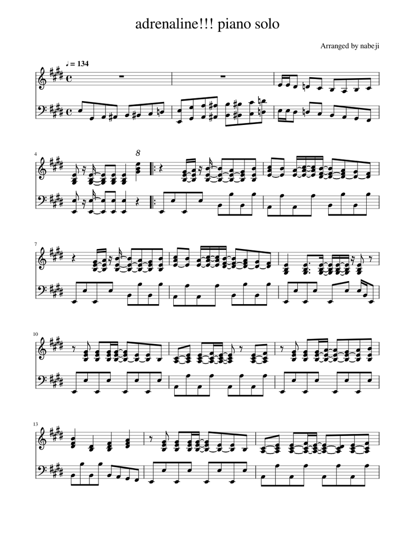 Adrenaline!!! piano solo Sheet music for Piano (Solo) | Musescore.com