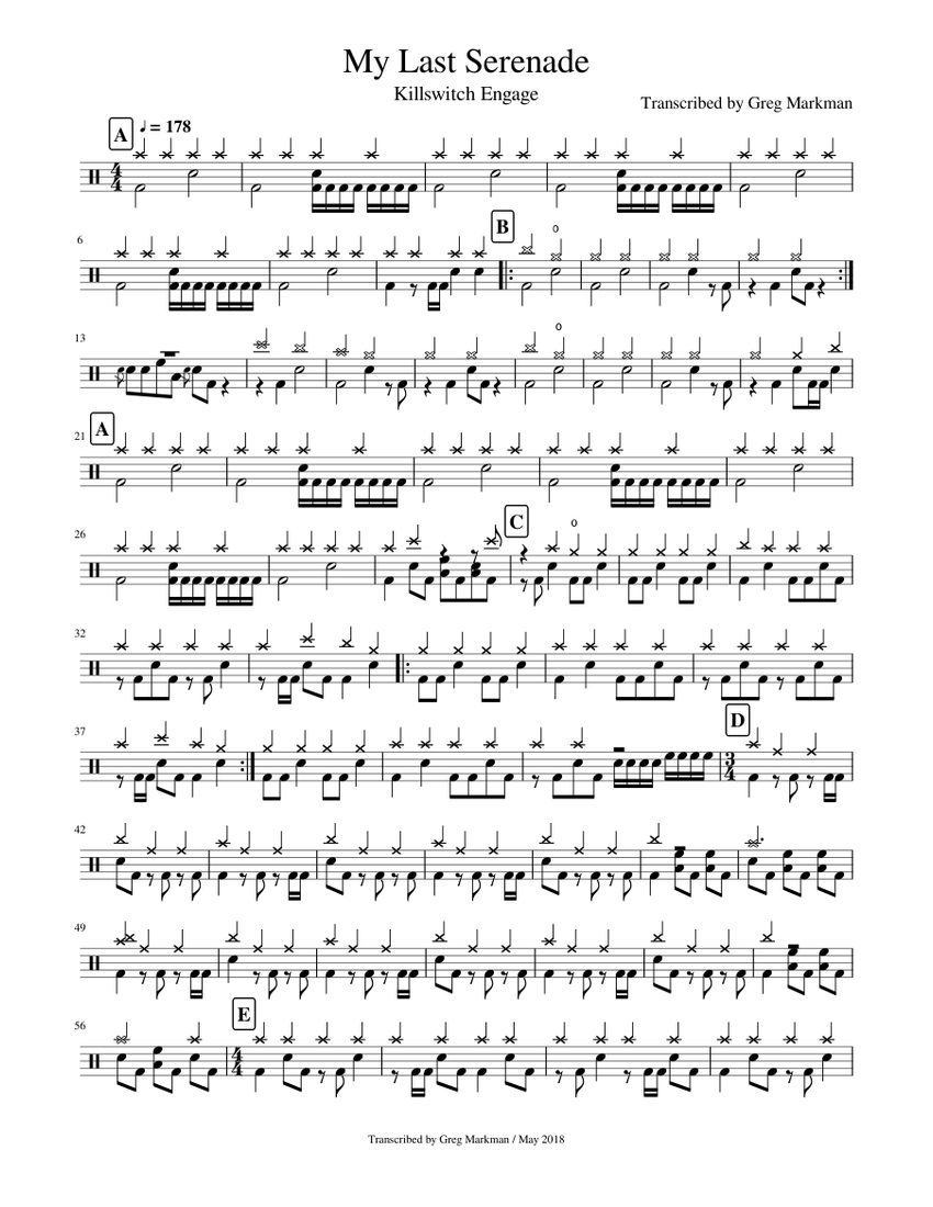 Killswitch Engage - My Last Serenade Sheet music for Drum group (Solo ...