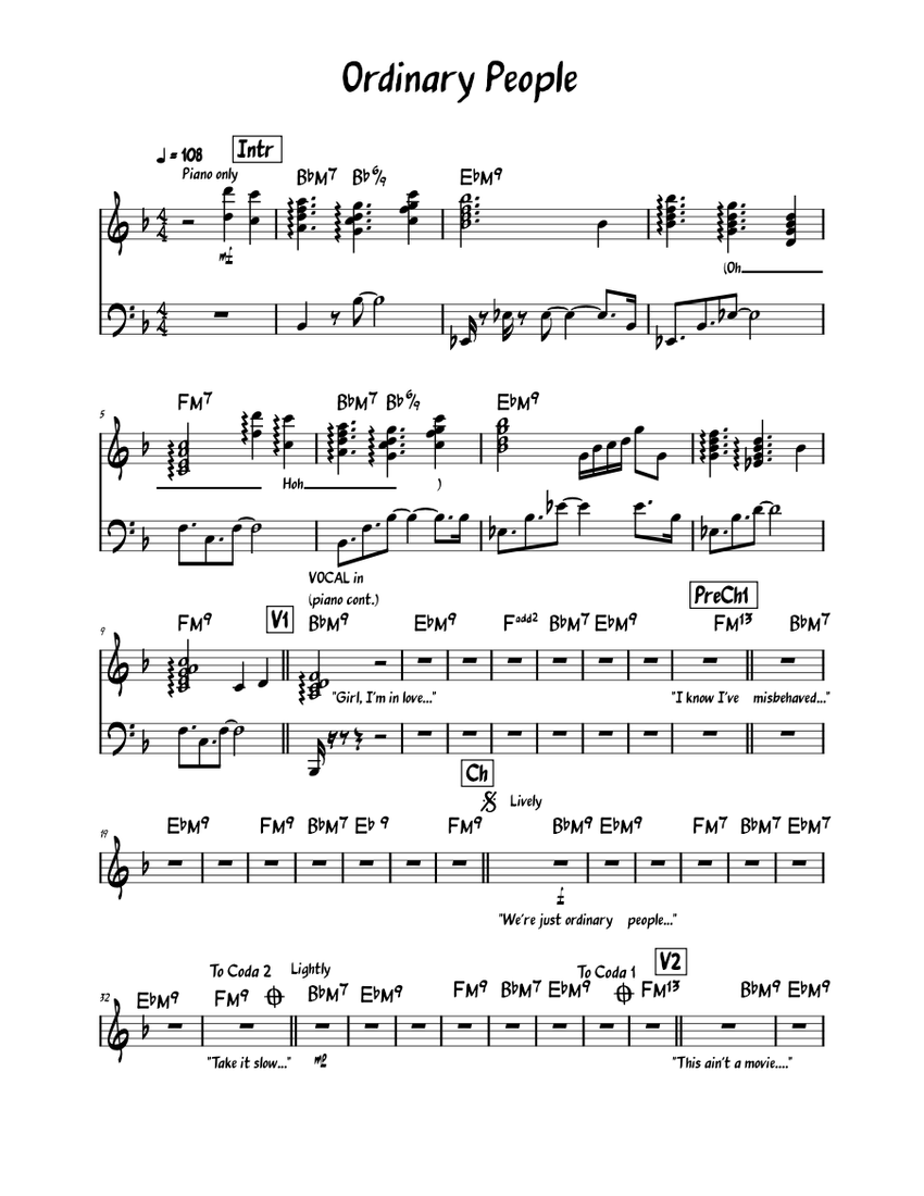 Ordinary people – John Legend Ordinary People Sheet Music with Chords ...