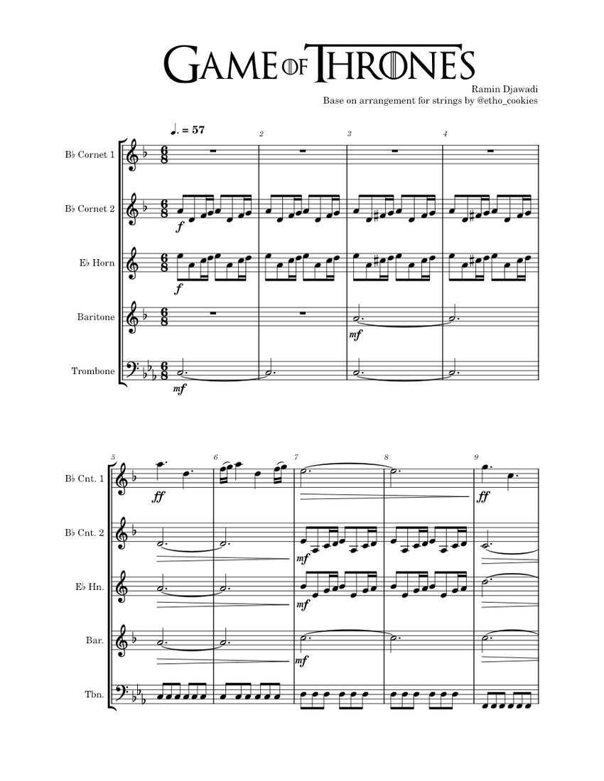 Game of Thrones Theme - Ramin Djawadi Sheet Music for Trombone, Cornet ...