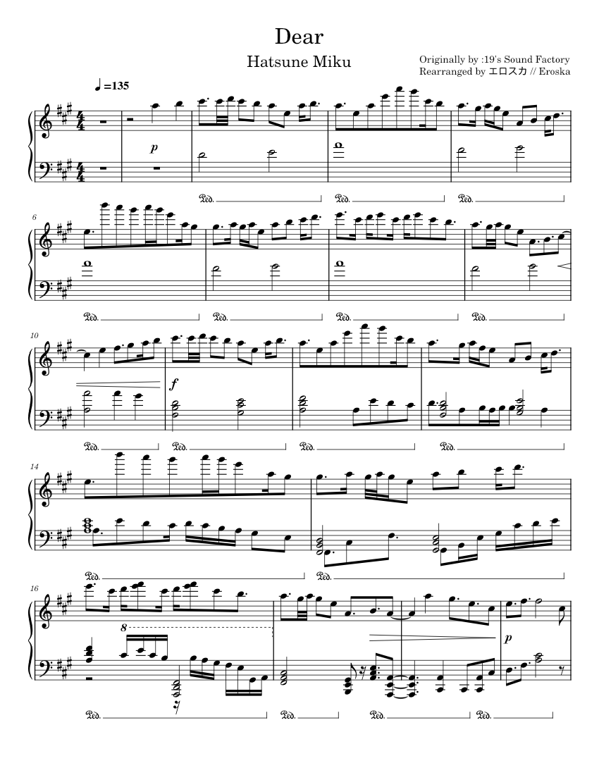 Dear - Hatsune Miku Sheet music for Piano (Solo) | Musescore.com