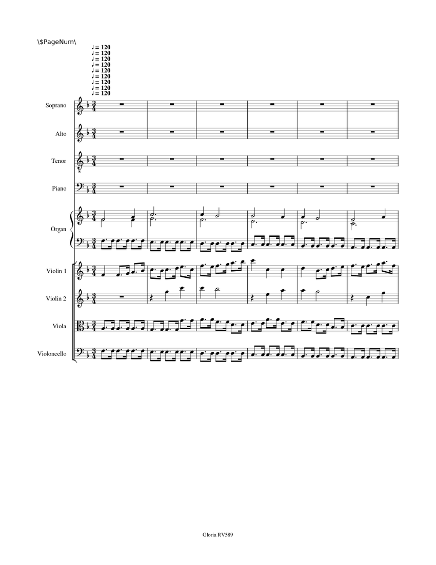 Vivaldi Gloria 7 Domine fili unigenite Sheet Music for Piano, Organ ...