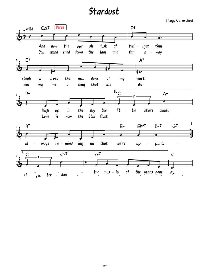 Stardust (Lead sheet with lyrics ) Sheet Music with Chords for Piano ...