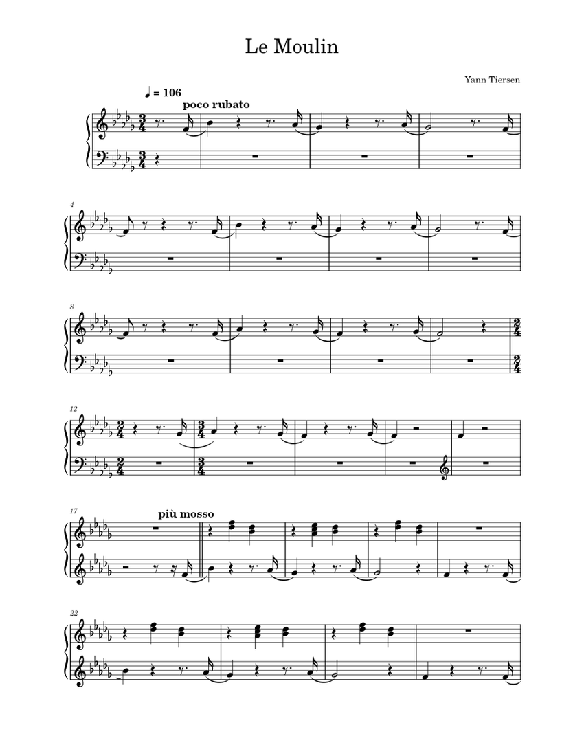 Le moulin – Yann Tiersen Sheet music for Piano (Solo) | Musescore.com