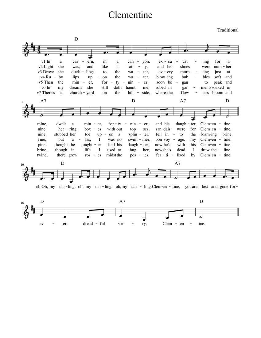 Traditional music - Clementine Sheet music for Piano (Solo) Easy ...