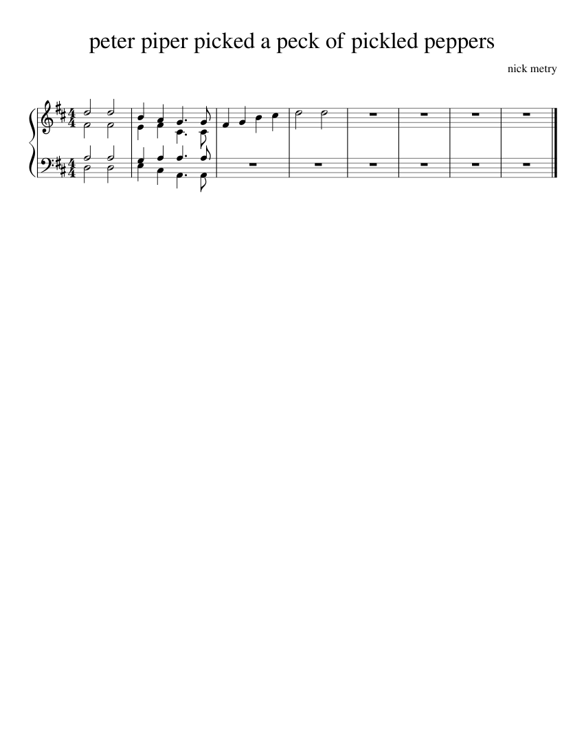 peter piper picked a peck of pickled peppers Sheet music for Piano ...