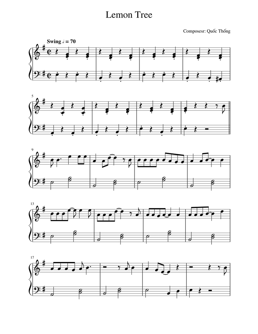 Lemon_Tree Sheet music for Piano (Solo) Easy | Musescore.com