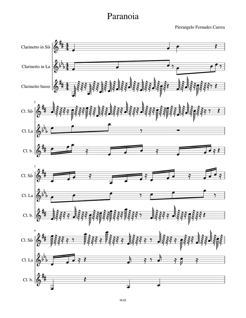 Paranoia Sheet music for Clarinet in b-flat, Clarinet bass, Clarinet in ...