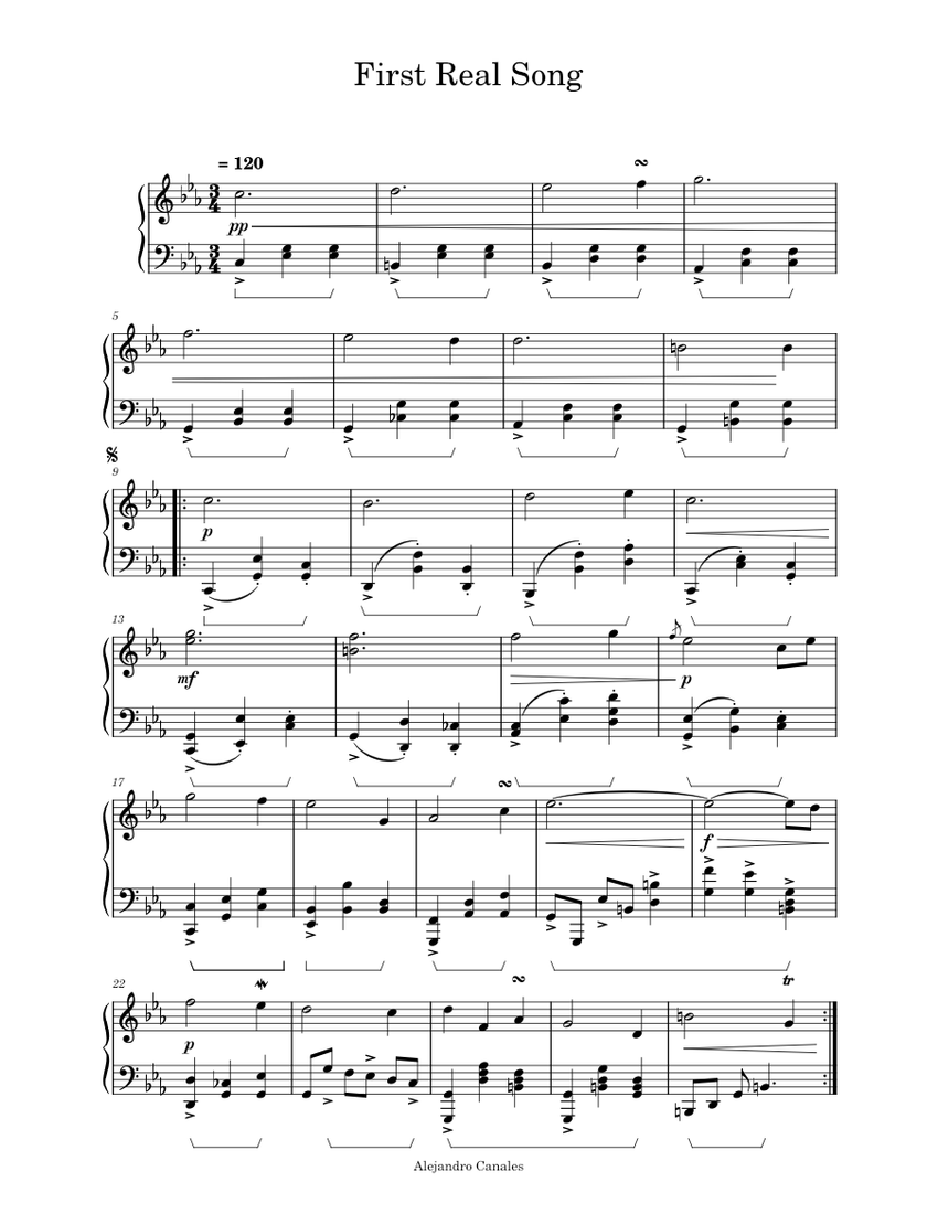 First Real Song Sheet Music for Piano (Solo) | MuseScore.com