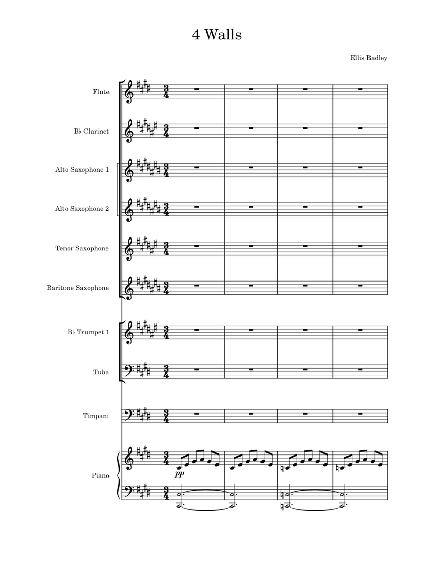 4 Walls Sheet music for Piano, Tuba, Flute, Clarinet in b-flat & more ...