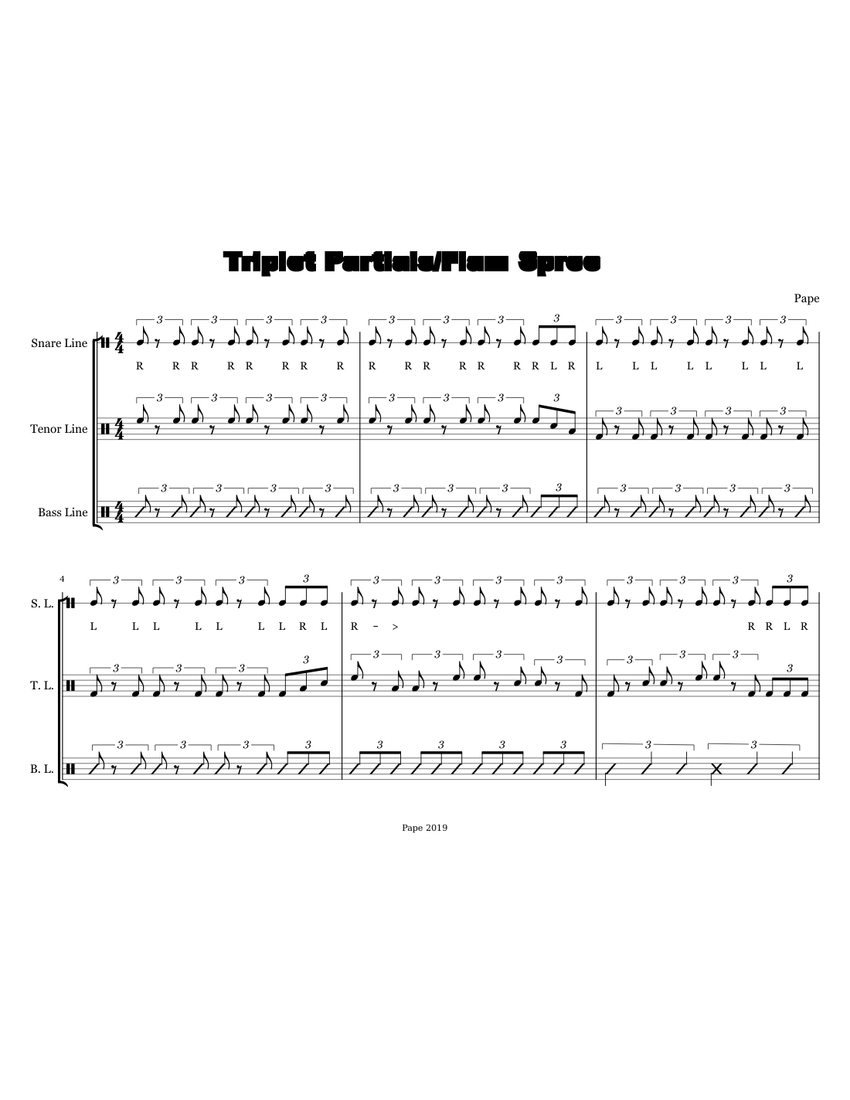 Stick Control/Flam Spree Sheet Music for Snare drum, Tenor drum, Bass ...