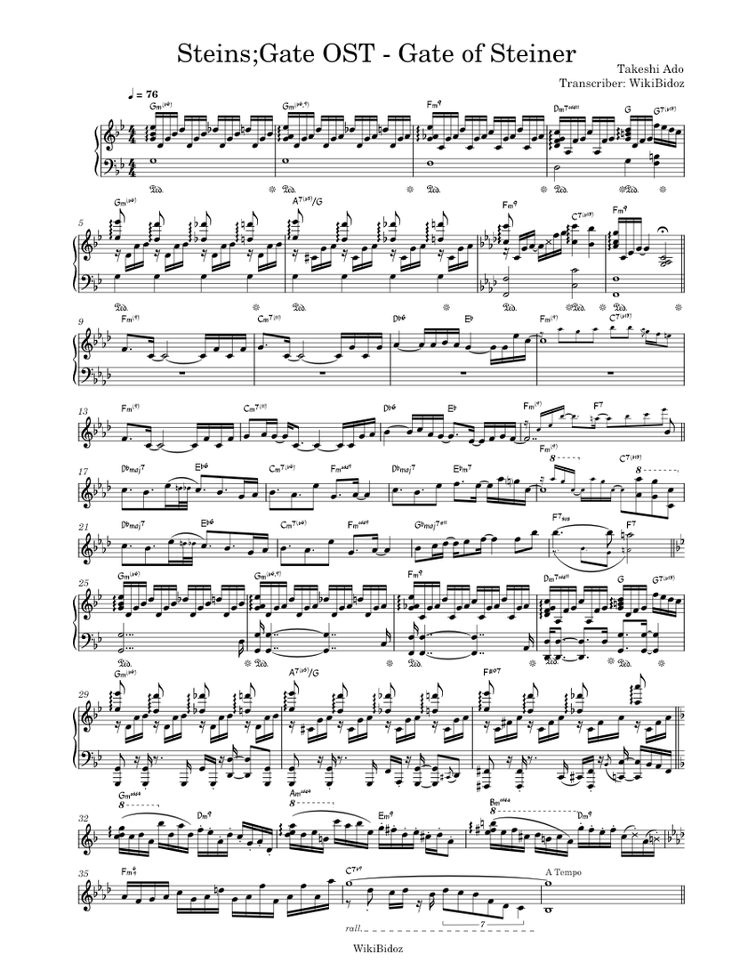 Steins;Gate OST - Gate of Steiner Sheet Music for Piano (Solo ...