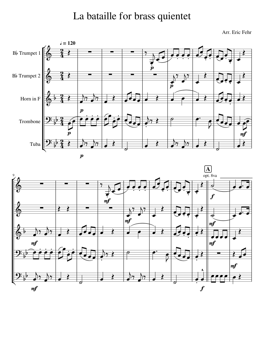 La bataille for brass quintet Sheet Music for Trombone, Tuba, Trumpet ...