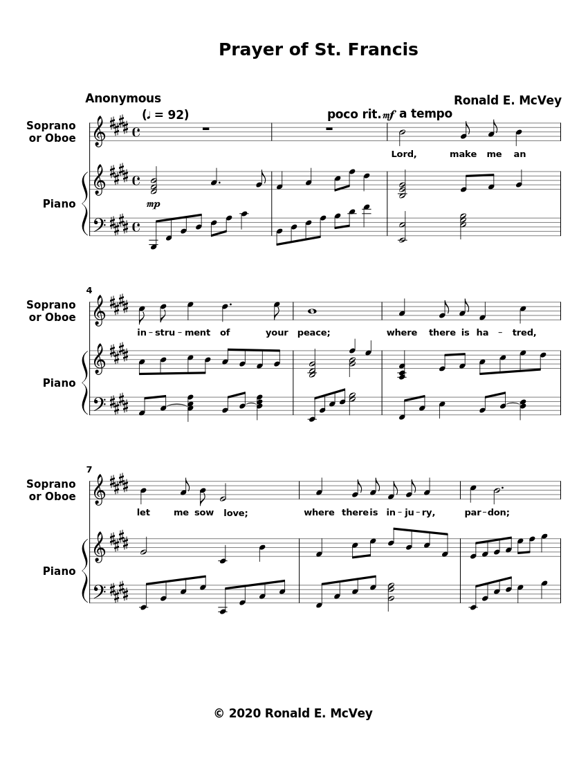 Prayer of St. Francis Sheet music for Piano, Oboe (Piano-Voice ...