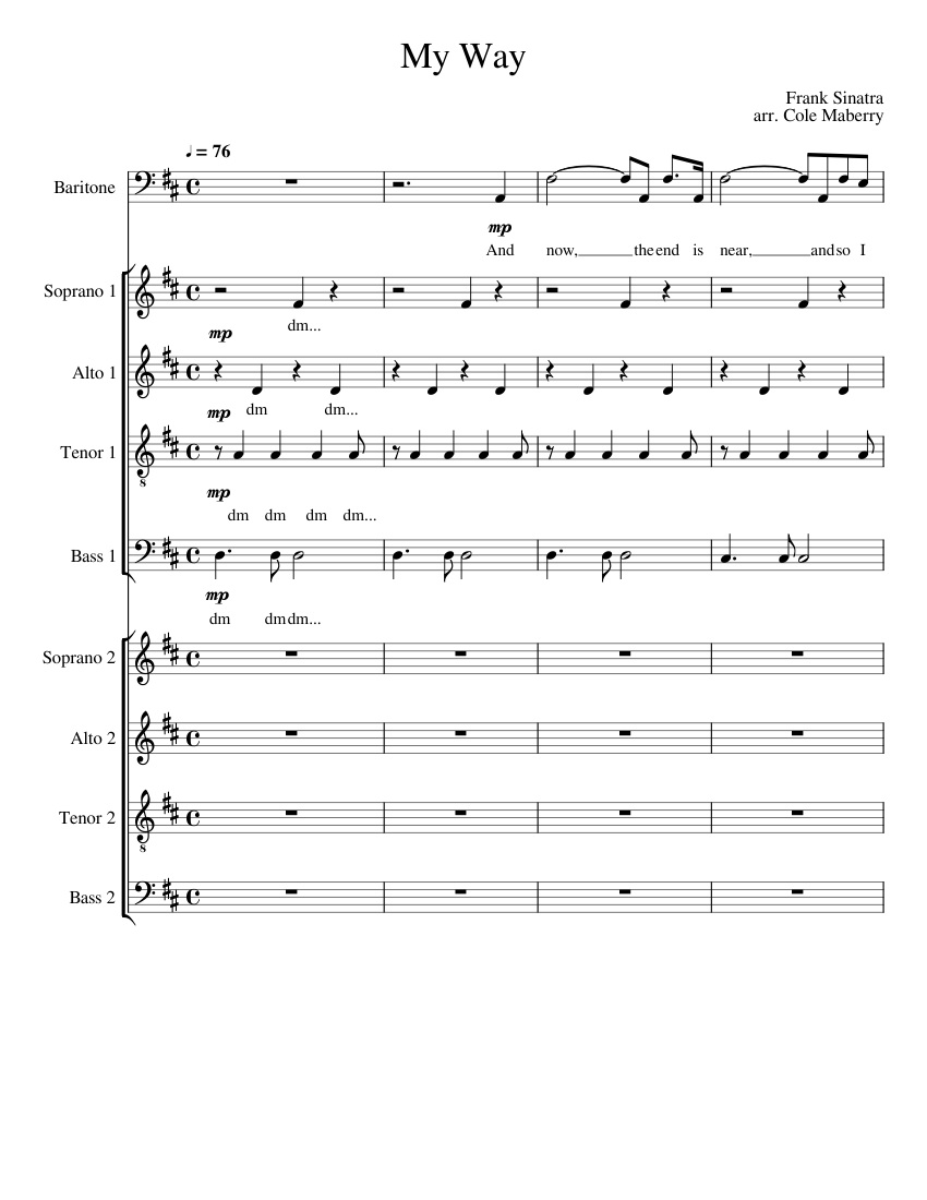 My Way Sheet Music for Soprano, Alto, Tenor, Bass voice & more ...