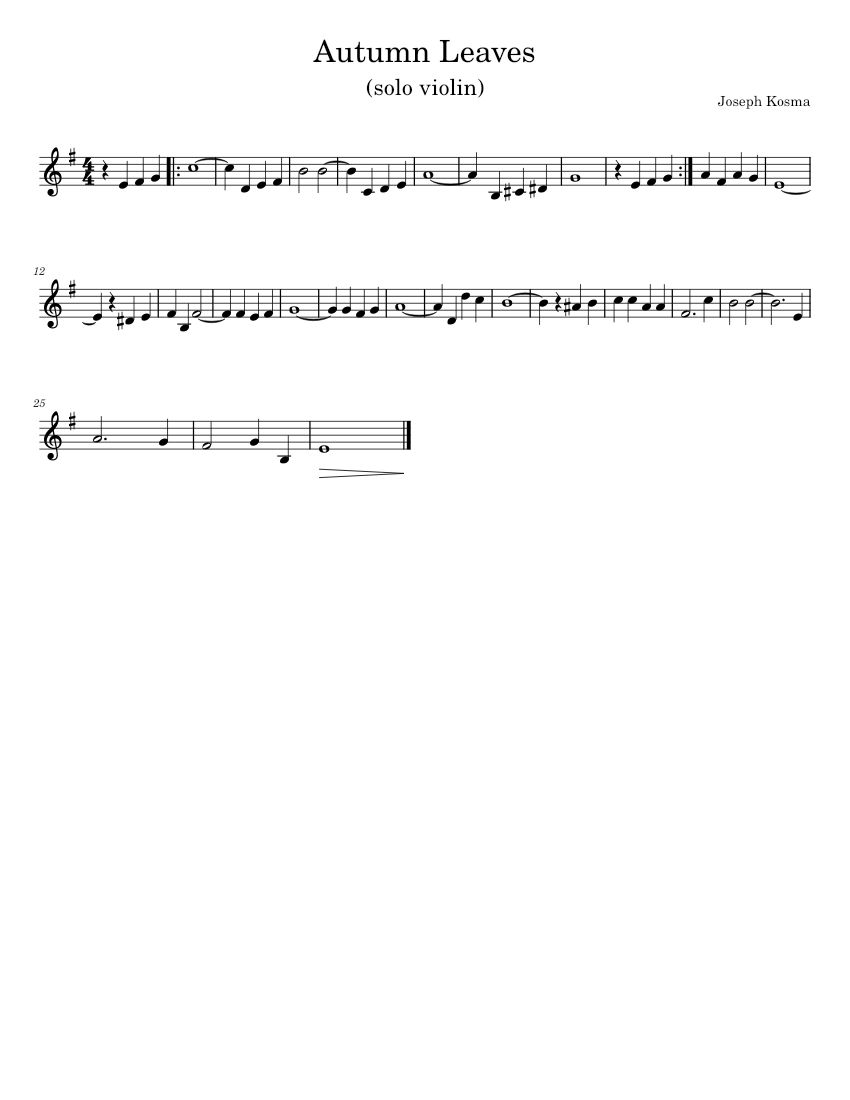 Autumn leaves solo violin – Joseph Kosma Sheet music for Violin (Solo ...