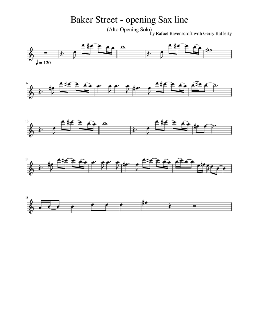 baker street – Gerry Rafferty Sheet music for Saxophone alto (Solo ...