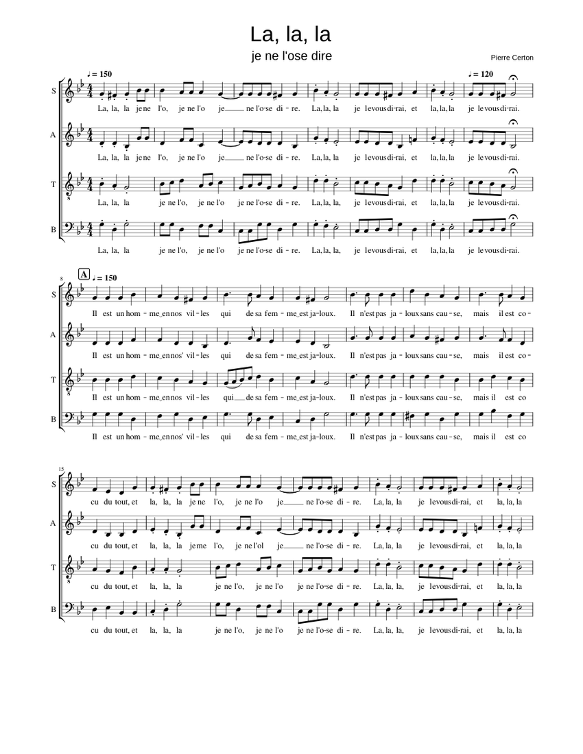 La, la, la (Je ne l'ose dire) - Certon SATB Sheet Music for Soprano ...