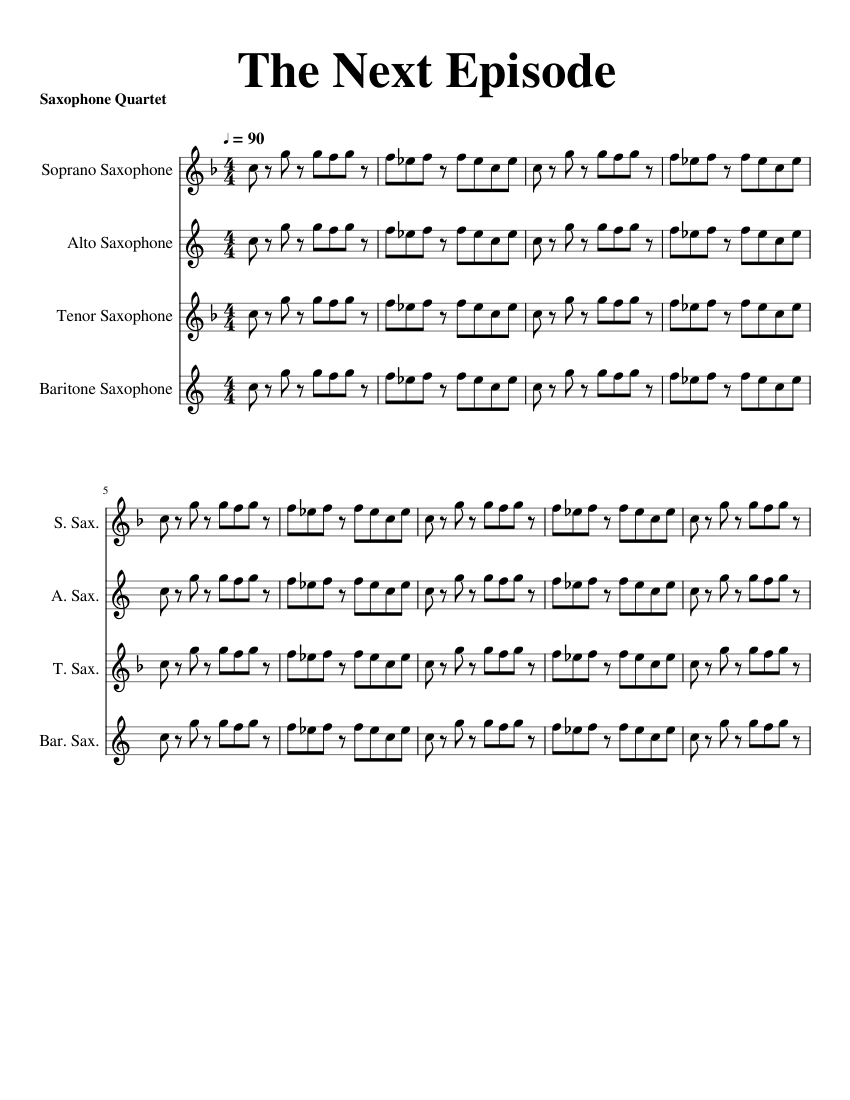 The Next Episode (Saxophone Quartet) Sheet Music for Saxophone alto ...