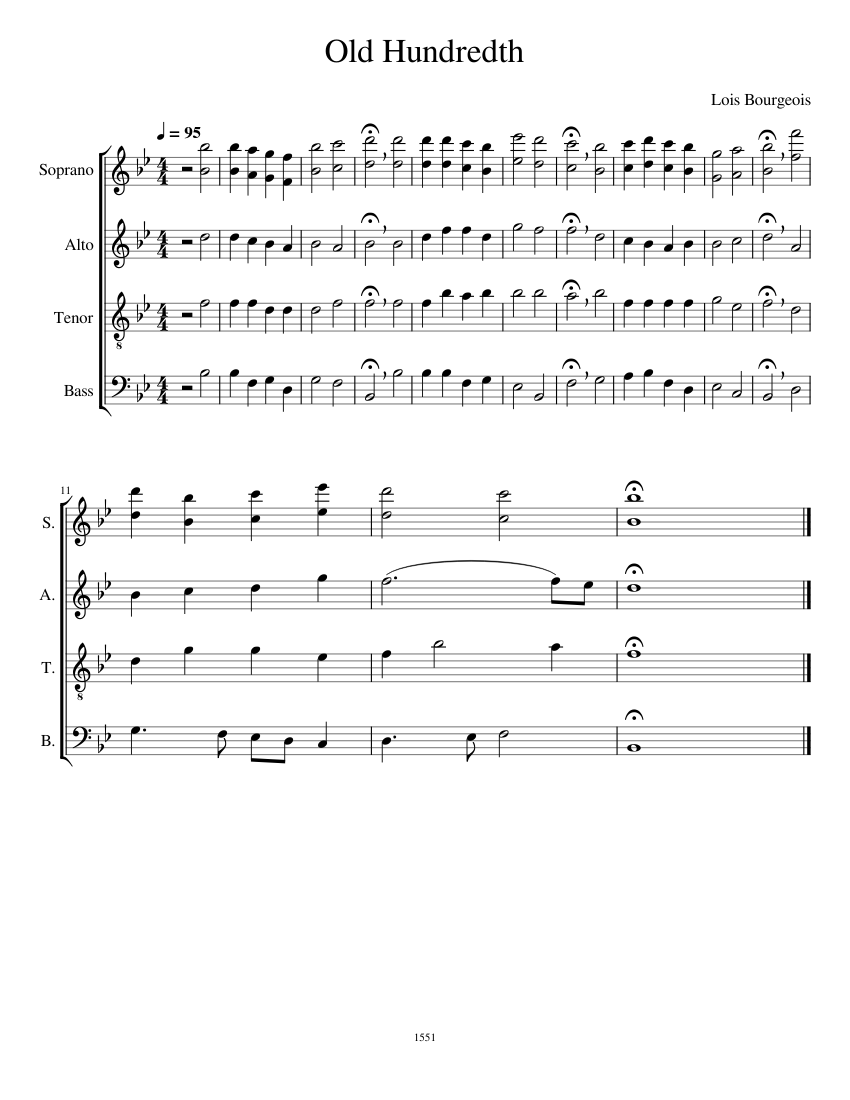 Old Hundredth - Lois Bourgeois Sheet music for Soprano, Alto, Tenor ...