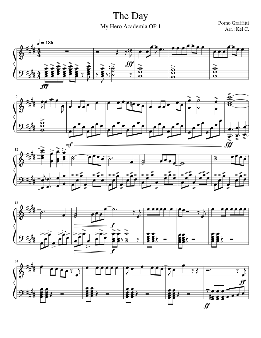 The Day - My Hero Academia OP 1 Sheet Music for Piano (Solo ...