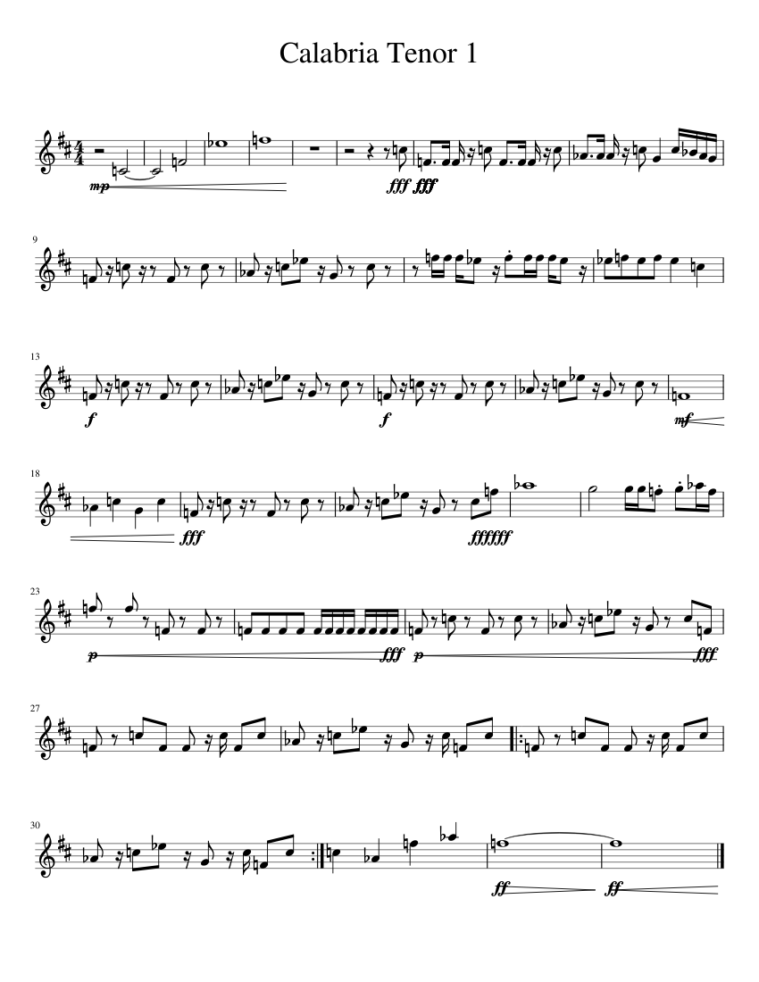 Calabria Tenor 1 Sheet Music for Saxophone tenor (Solo) | MuseScore.com