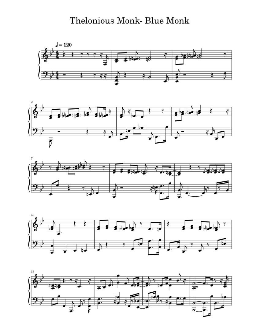 Blue monk – Thelonious Monk Sheet music for Piano (Solo) | Musescore.com
