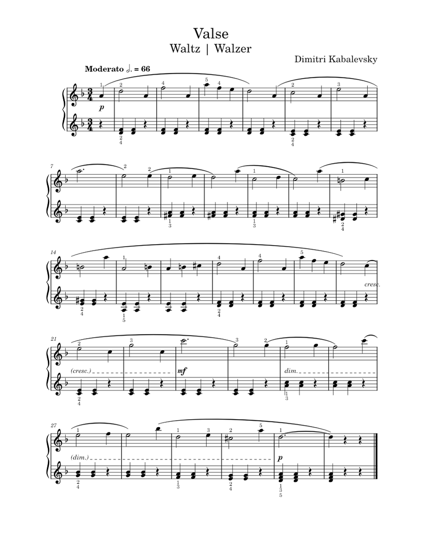 Valse – Dmitry Kabalevsky Sheet music for Piano (Solo) | Musescore.com