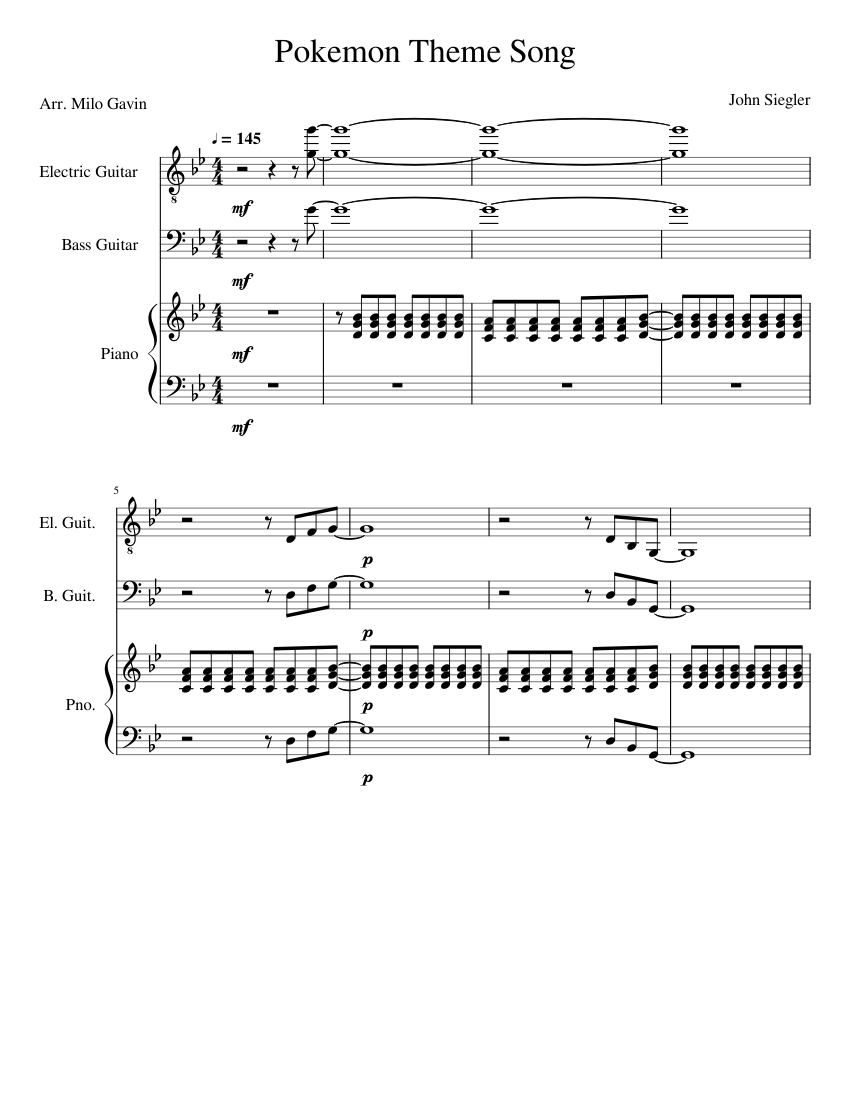 Pokemon Theme Song Sheet music for Piano, Guitar, Bass guitar (Rock ...