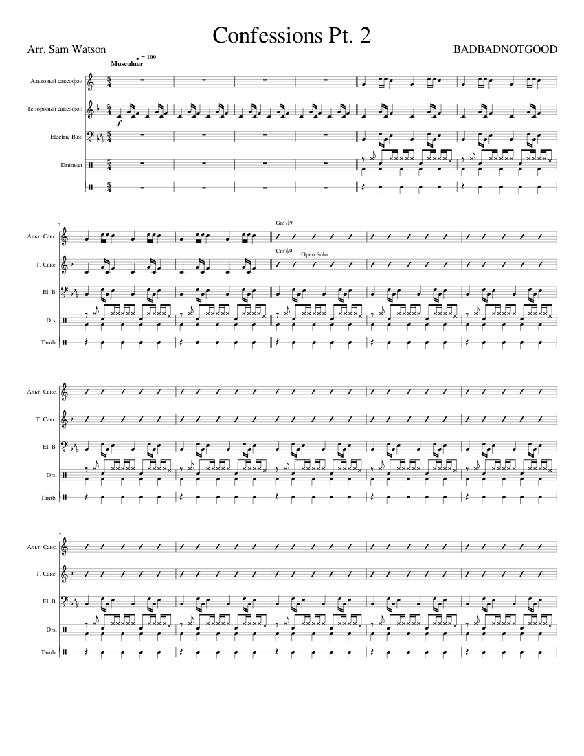Confessions Part II – BADBADNOTGOOD Confessions Pt. 2 ооо Sheet Music ...