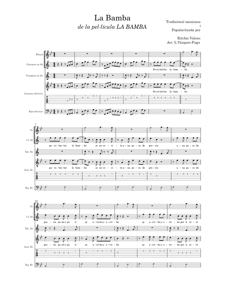 La Bamba – Canciones Populares La Bamba – COMBO Sheet music for Flute ...
