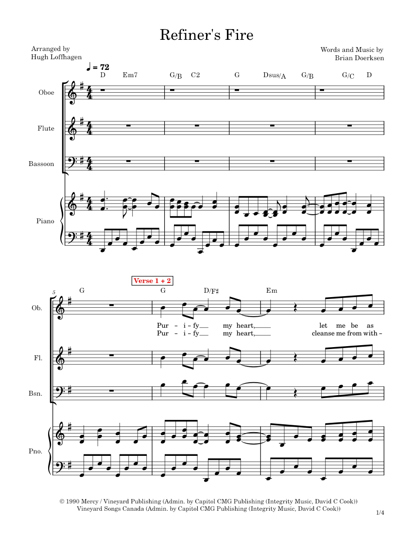 Refiner's Fire – Brian Doerksen Sheet Music with Chords for Piano ...