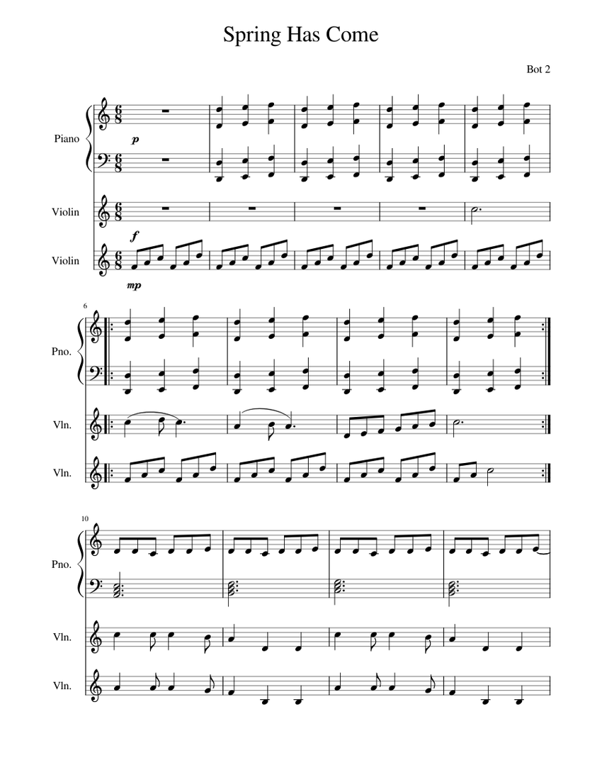 Spring Has Come Sheet music for Piano, Violin (Mixed Trio) | Musescore.com
