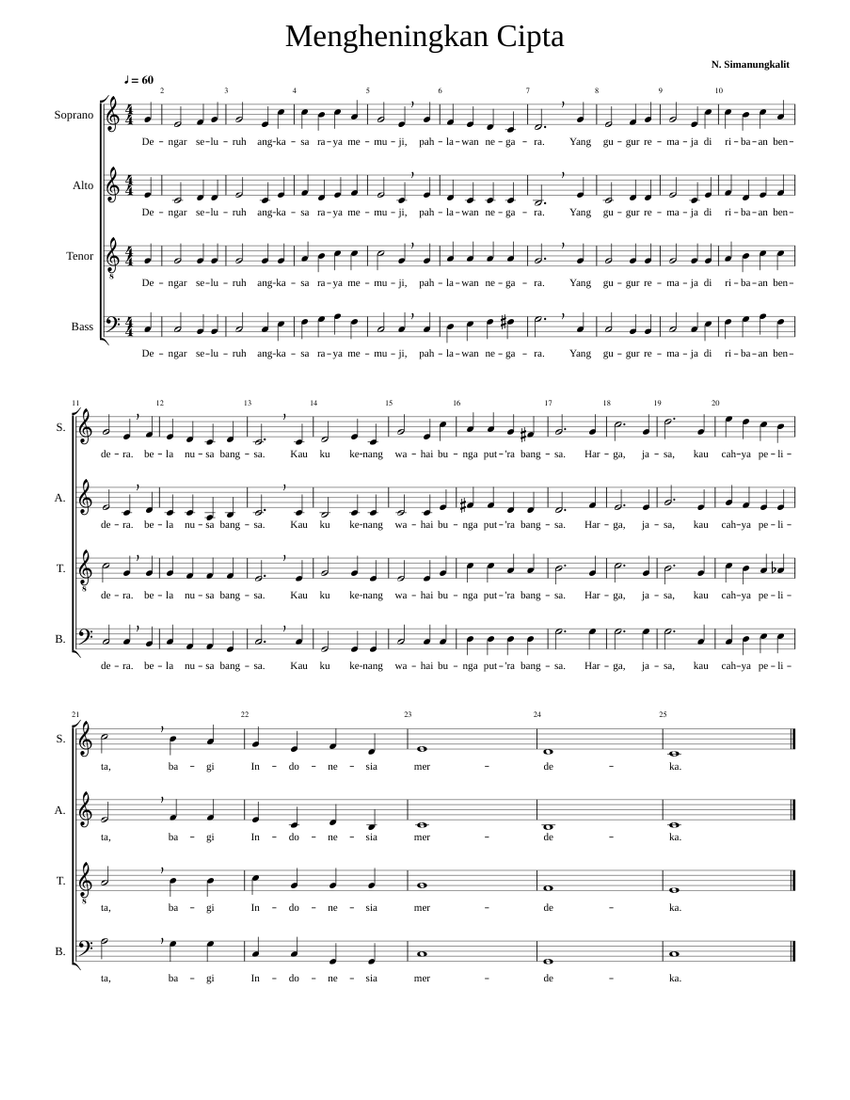 Mengheningkan Cipta Sheet music for Bass guitar (Solo) | Musescore.com