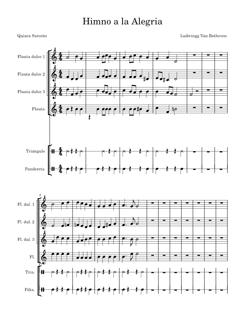 Himno a la Alegria Sheet music for Tambourine, Flute, Recorder ...